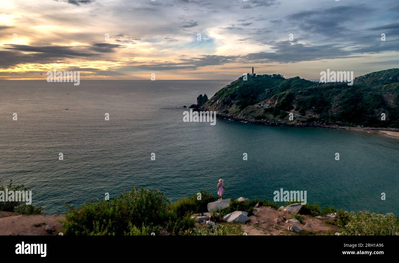 Mui Dien Lighthouse in the morning at Phu Yen province, Viet Nam Stock ...