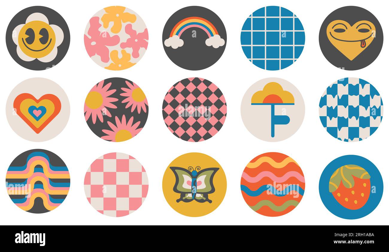 Groovy hippie 70s set. Sticker pack retro style Stock Vector Image ...