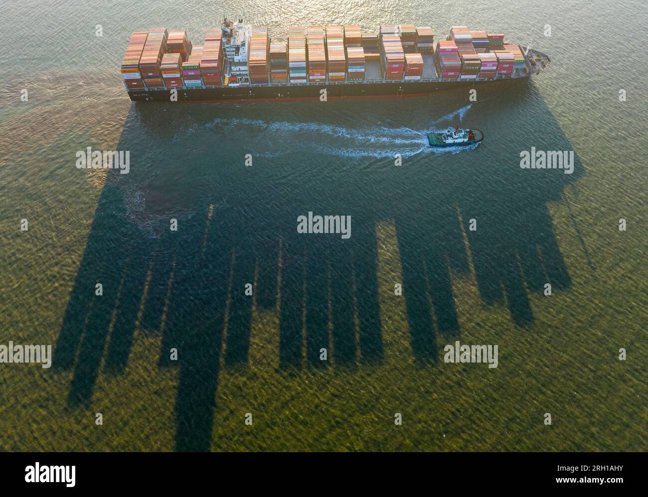 SHANGHAI, CHINA - AUGUST 13, 2023 - A very large container ship loaded ...