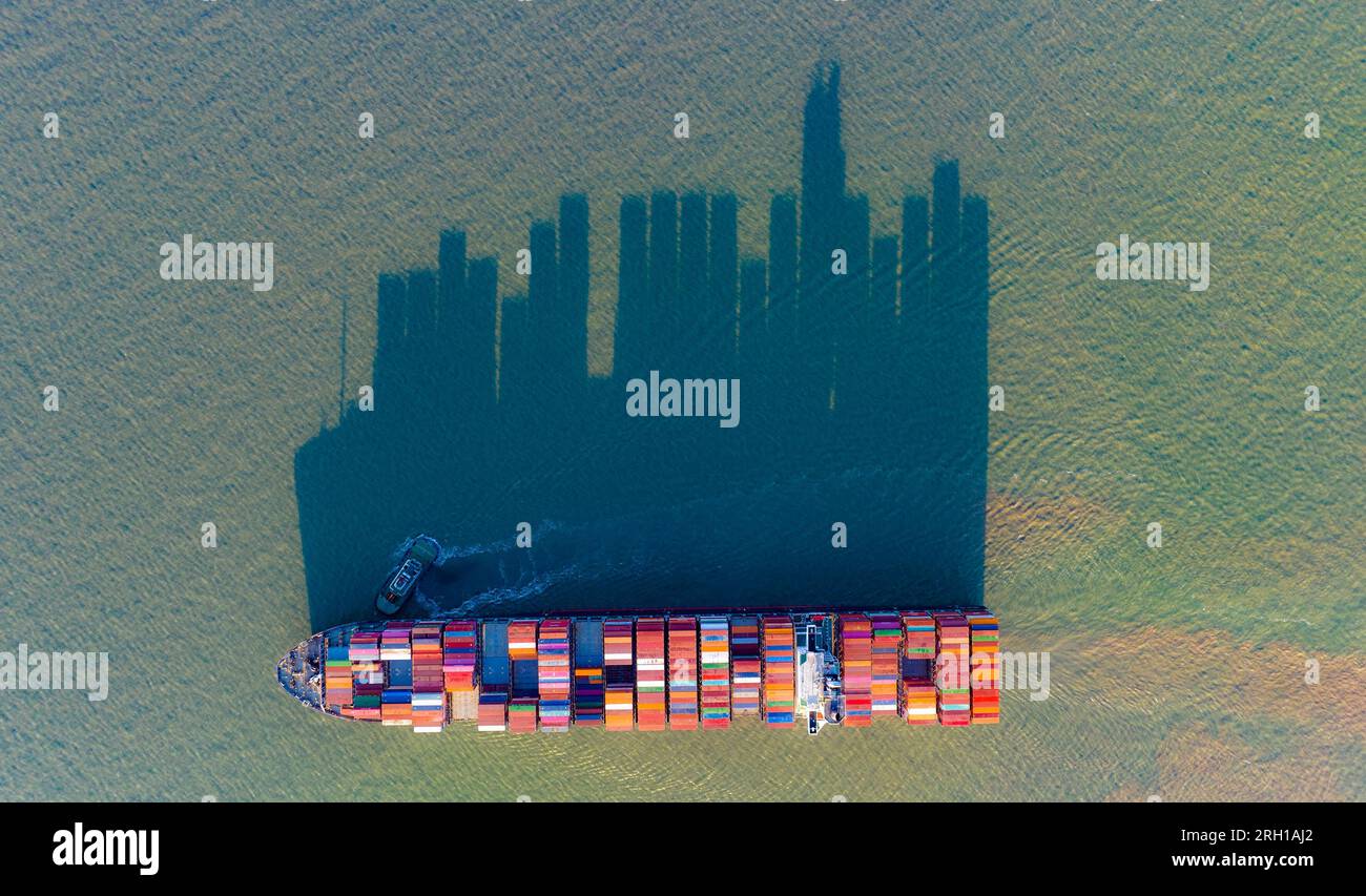 SHANGHAI, CHINA - AUGUST 13, 2023 - A very large container ship loaded ...