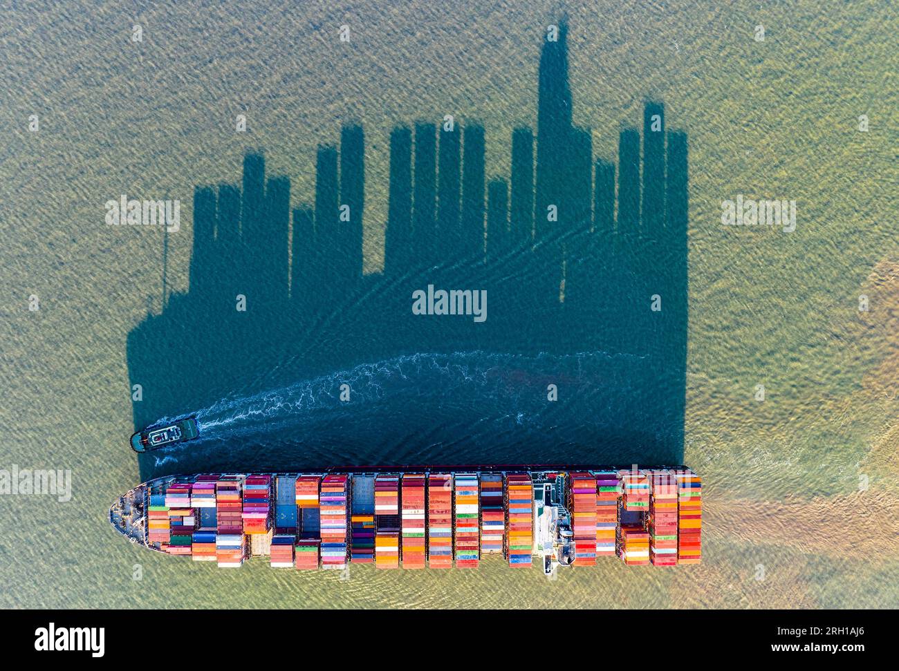SHANGHAI, CHINA - AUGUST 13, 2023 - A very large container ship loaded ...