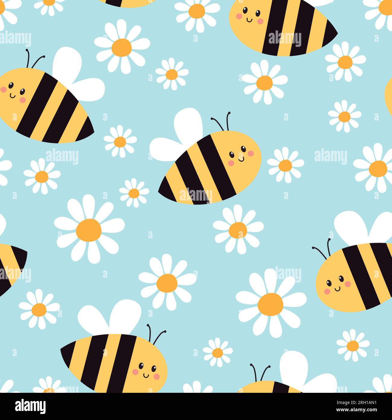 Cute bee seamless pattern. Childish background with bee and daisy ...