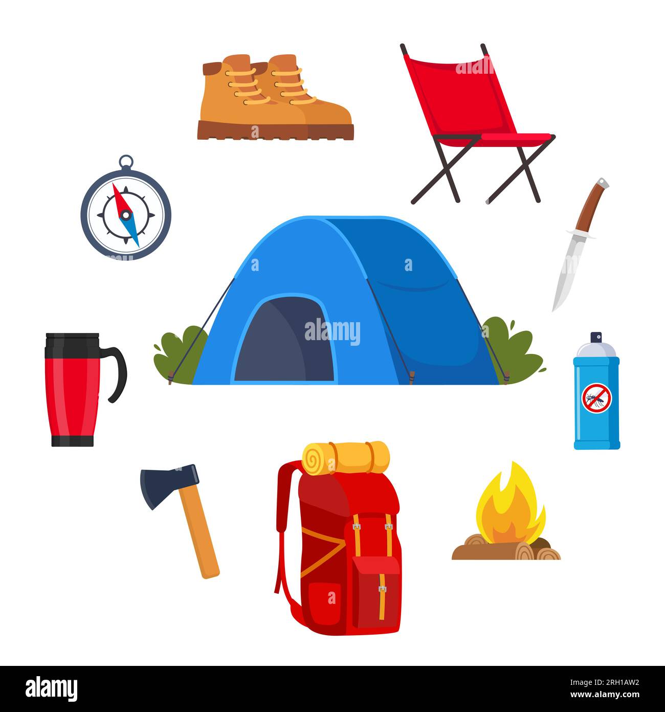 Camping and hiking equipment set. Big collection of elements or icons ...