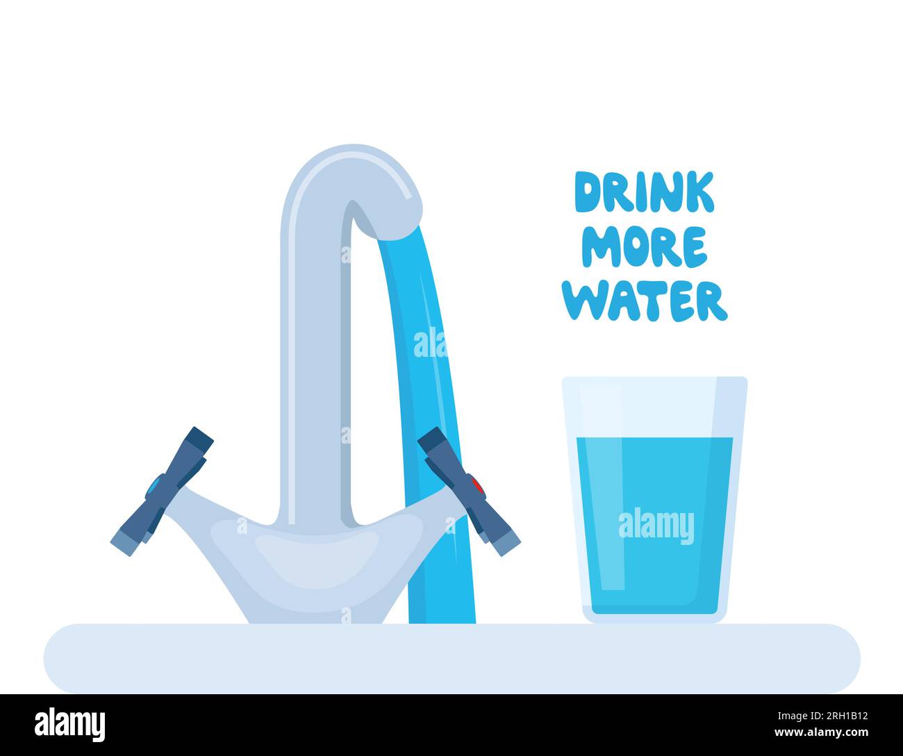 Glass Of Water And Water Flows From The Tap Water Splash Drink More