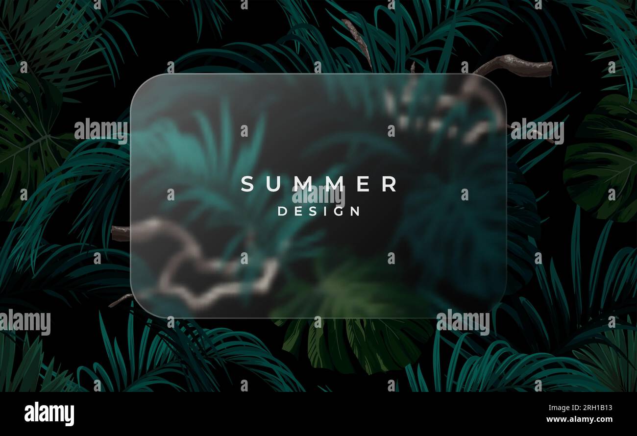 Dark tropical background with jungle plants, palm leaves and ...