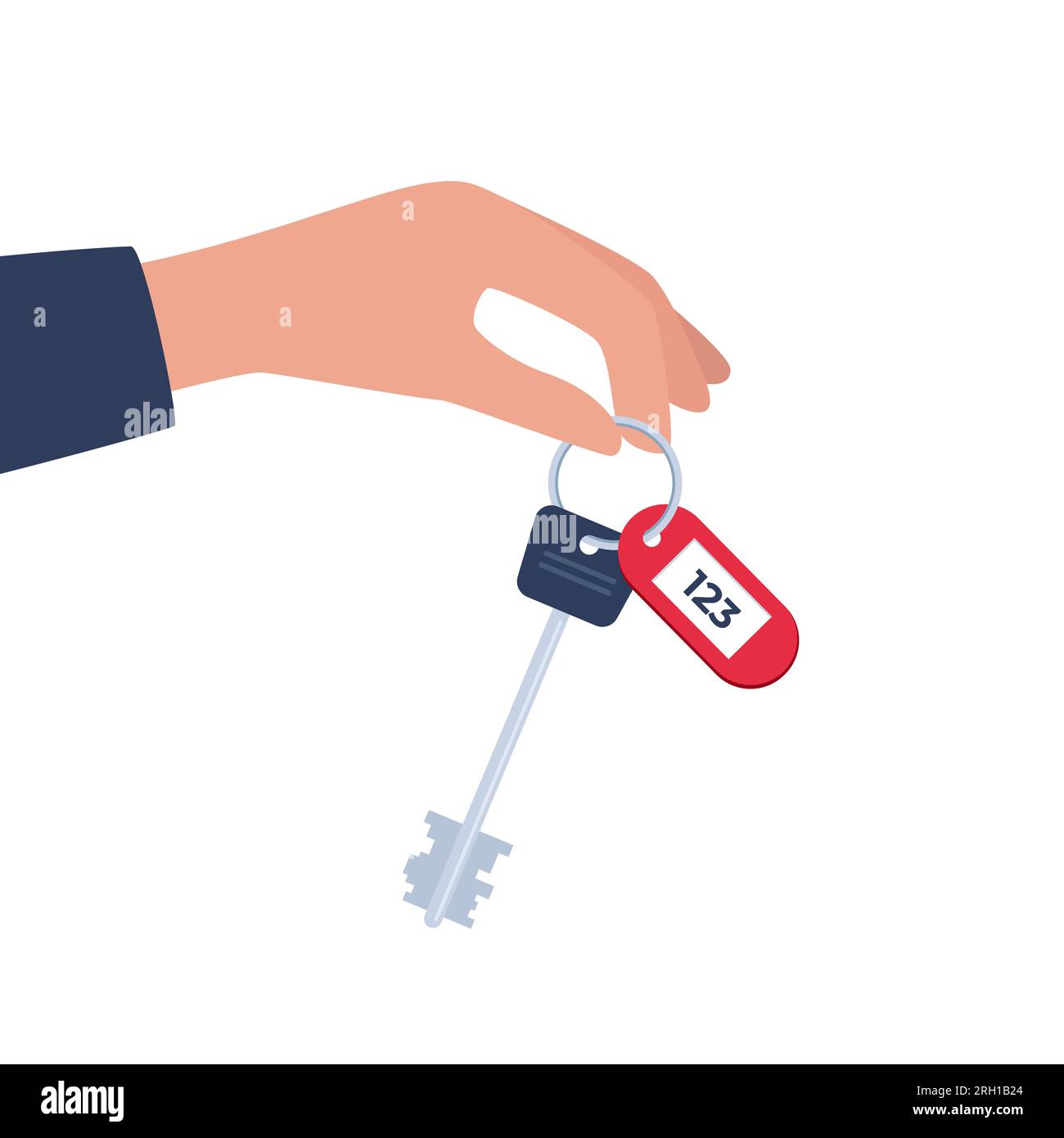 Hand Holding the Car Key. Modern hotel door lock key with room number ...