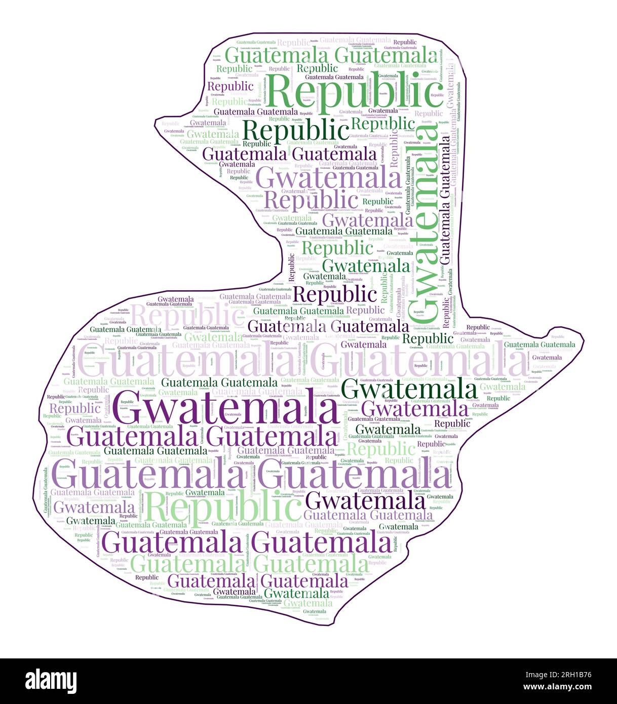 Guatemala shape filled with country name in many languages. Guatemala ...