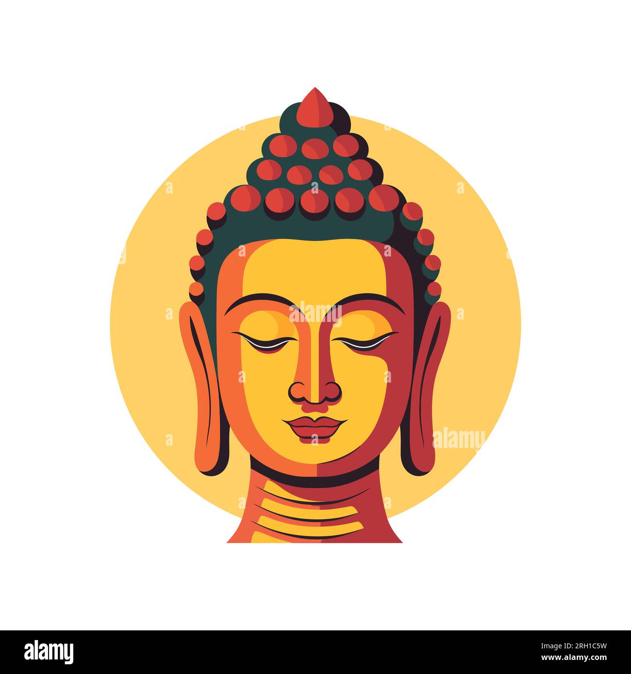 face of buddha in color, flat style on white background. Vector ...