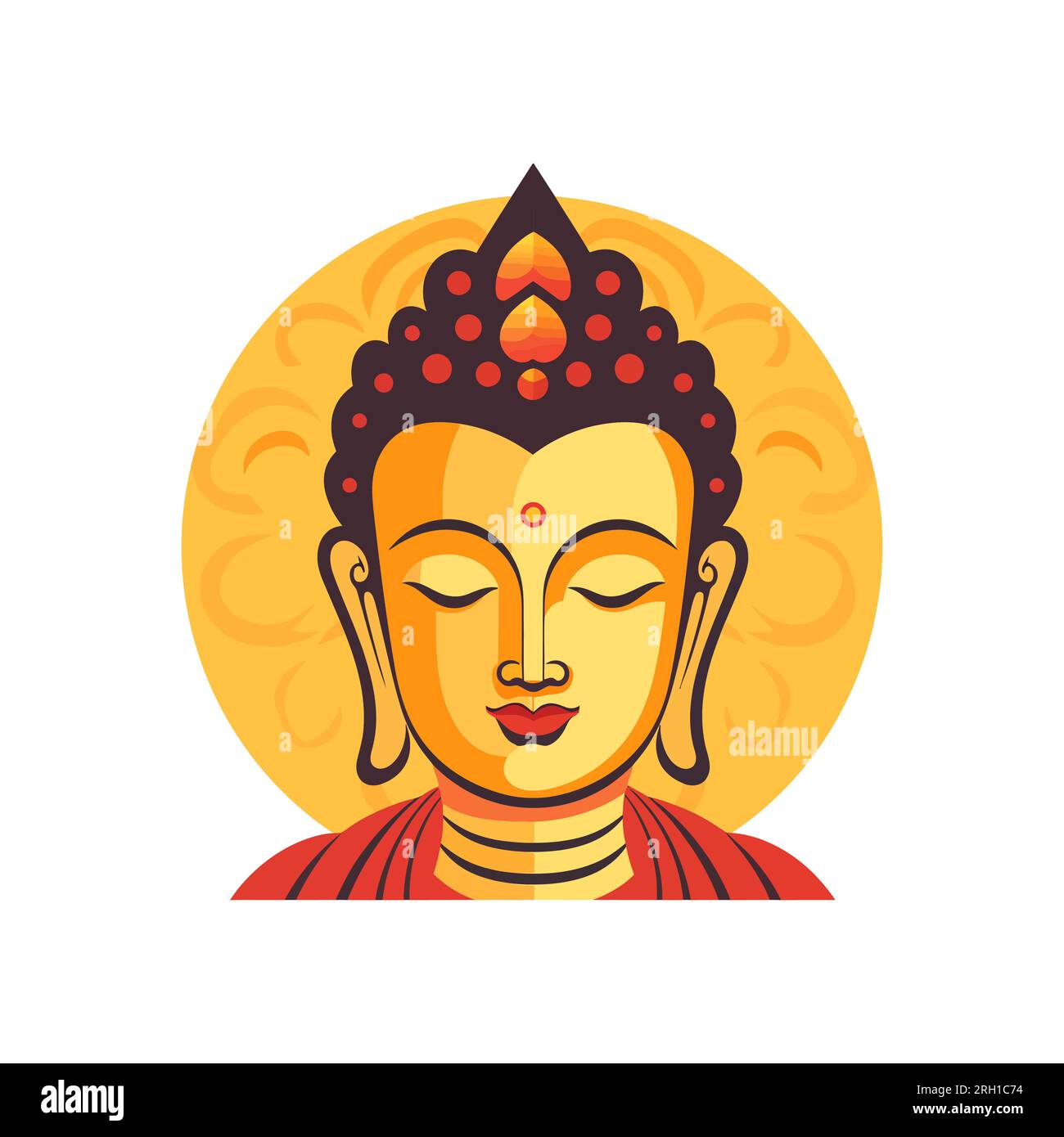 face of buddha in color, flat style on white background. Vector ...