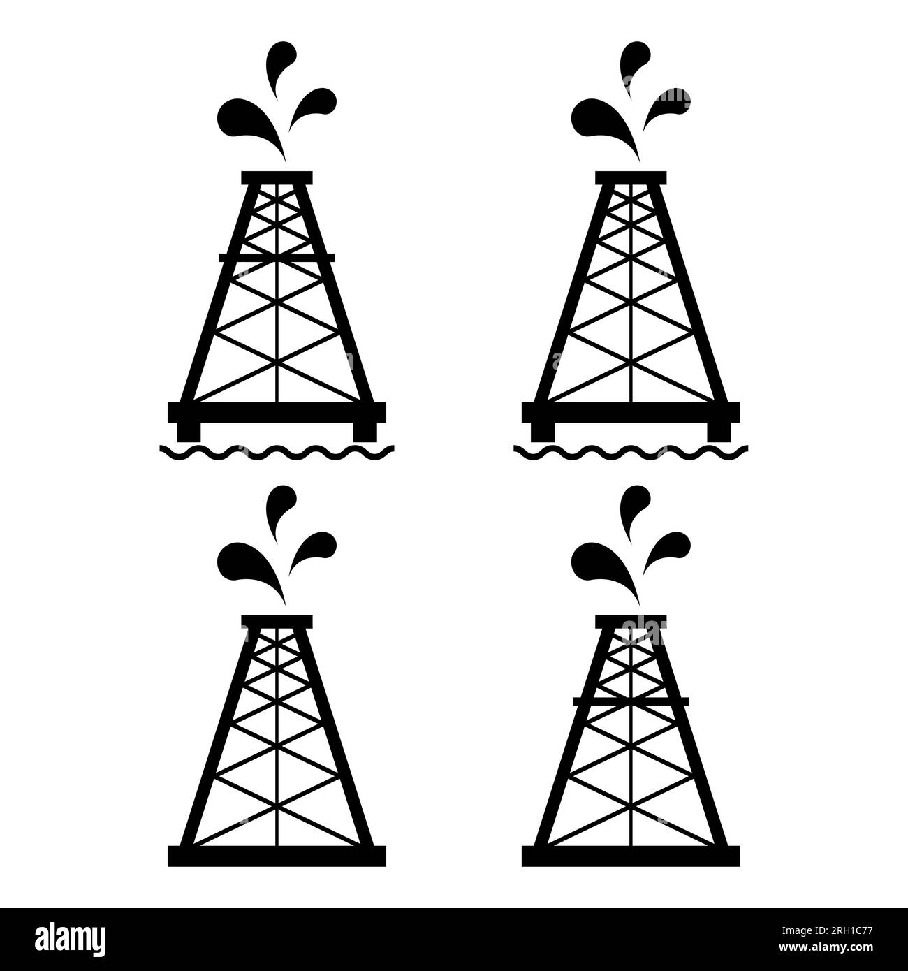 Set of oil rig flat graphic icon, fuel platform industry tower gas sign ...