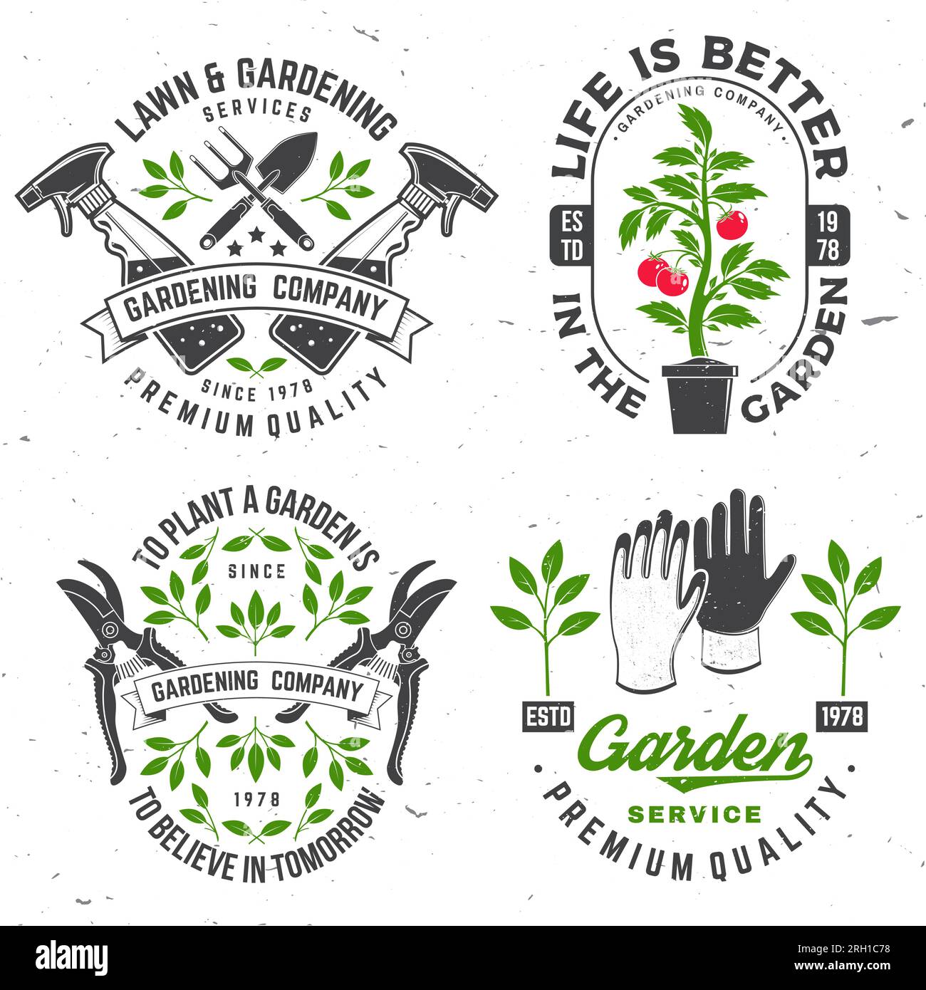 Set of gardening and yard work services emblem, label, badge, logo ...