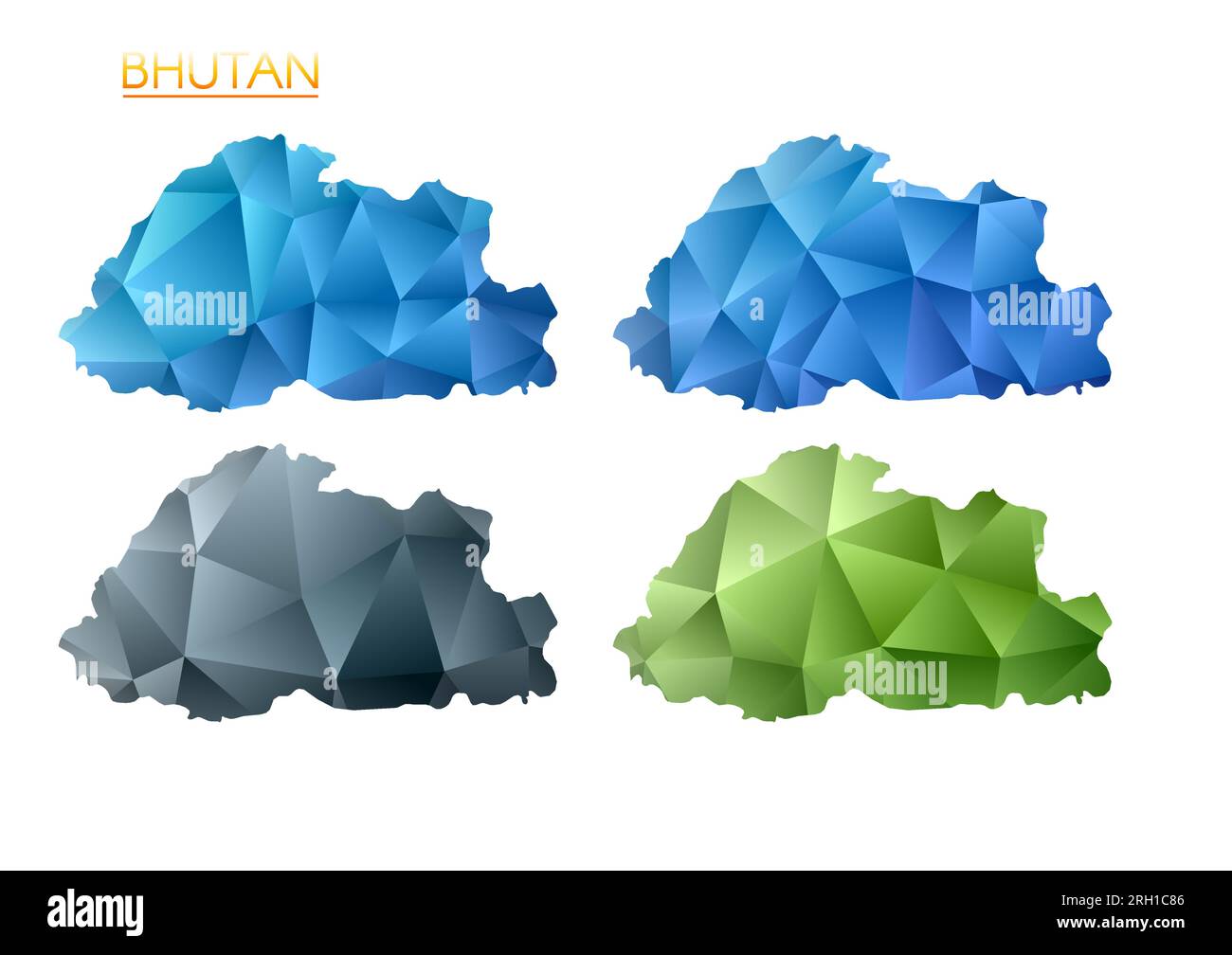 Set of vector polygonal maps of Bhutan. Bright gradient map of country ...