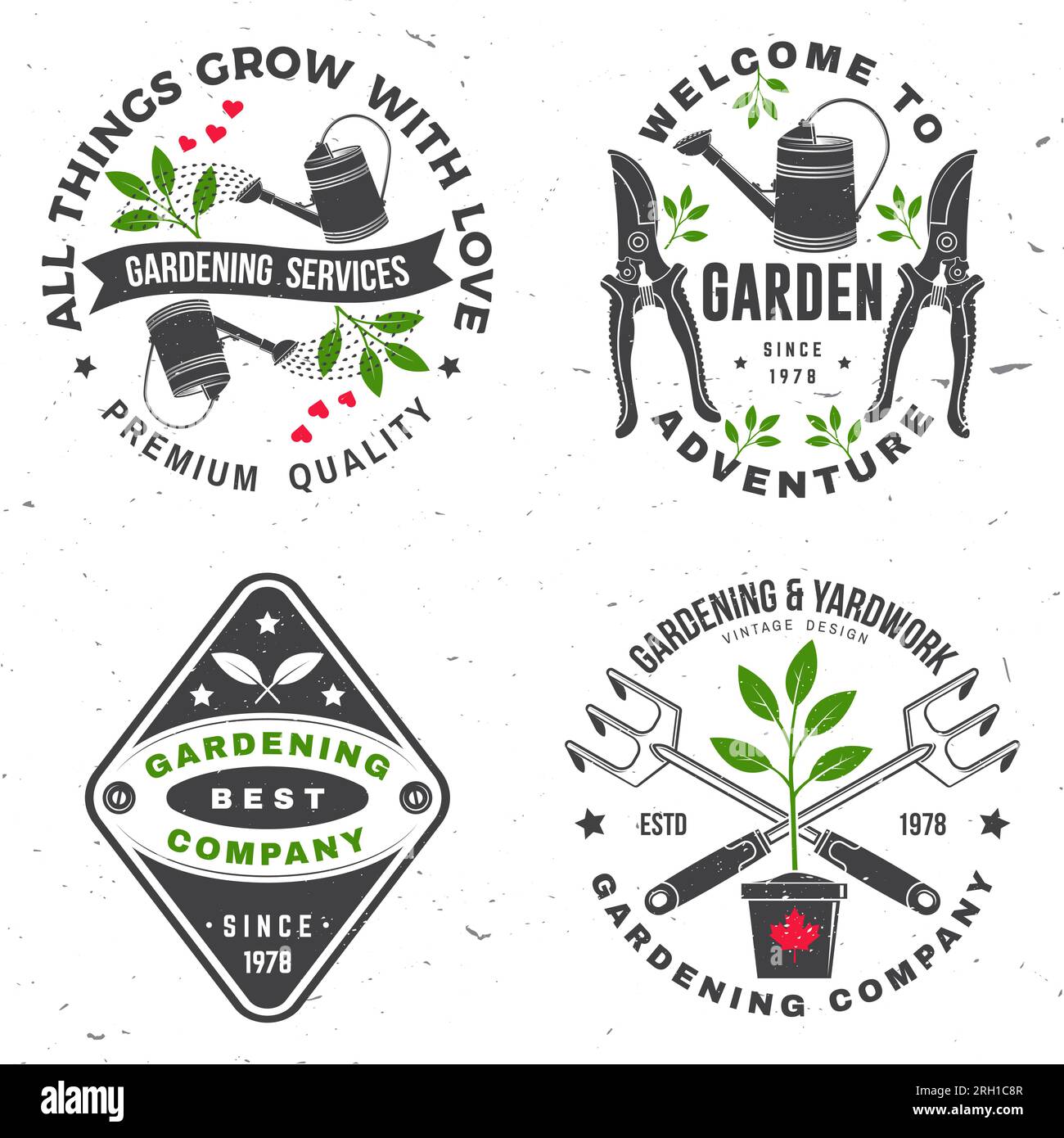 Set of gardening and yard work services emblem, label, badge, logo ...