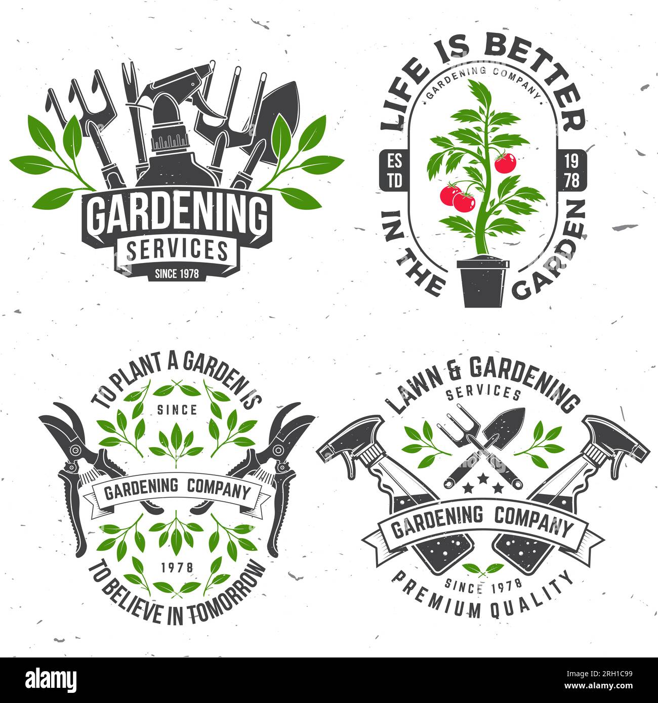 Set of gardening and yard work services emblem, label, badge, logo ...