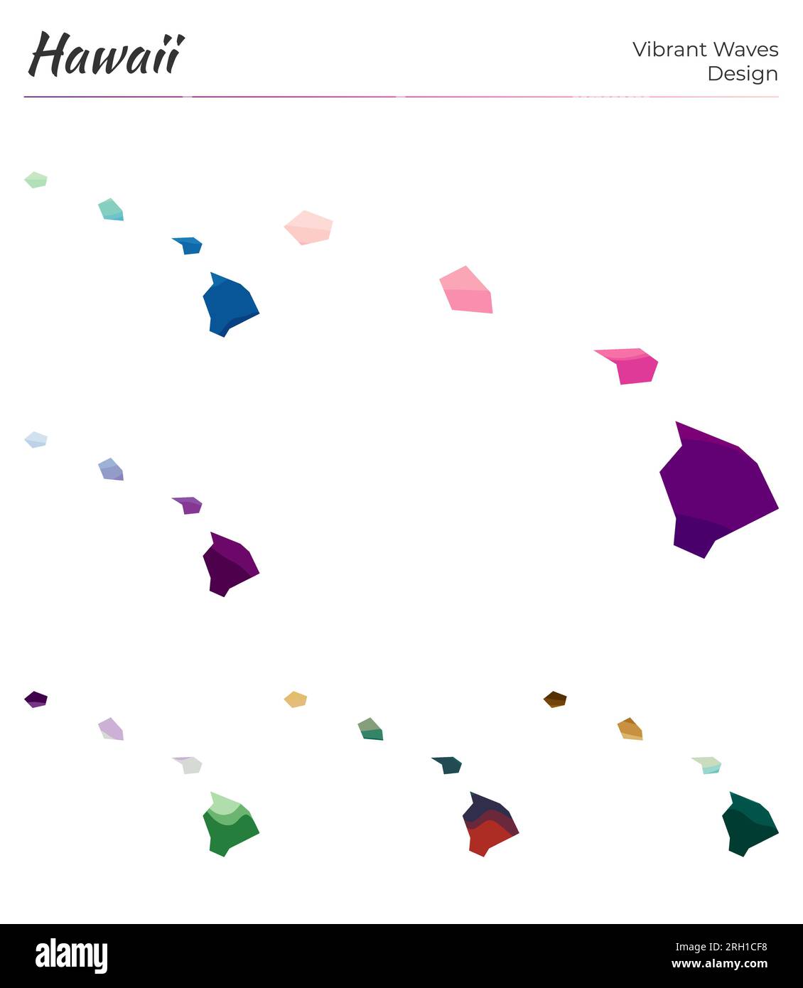 Set of vector maps of Hawaii. Vibrant waves design. Bright map of US ...