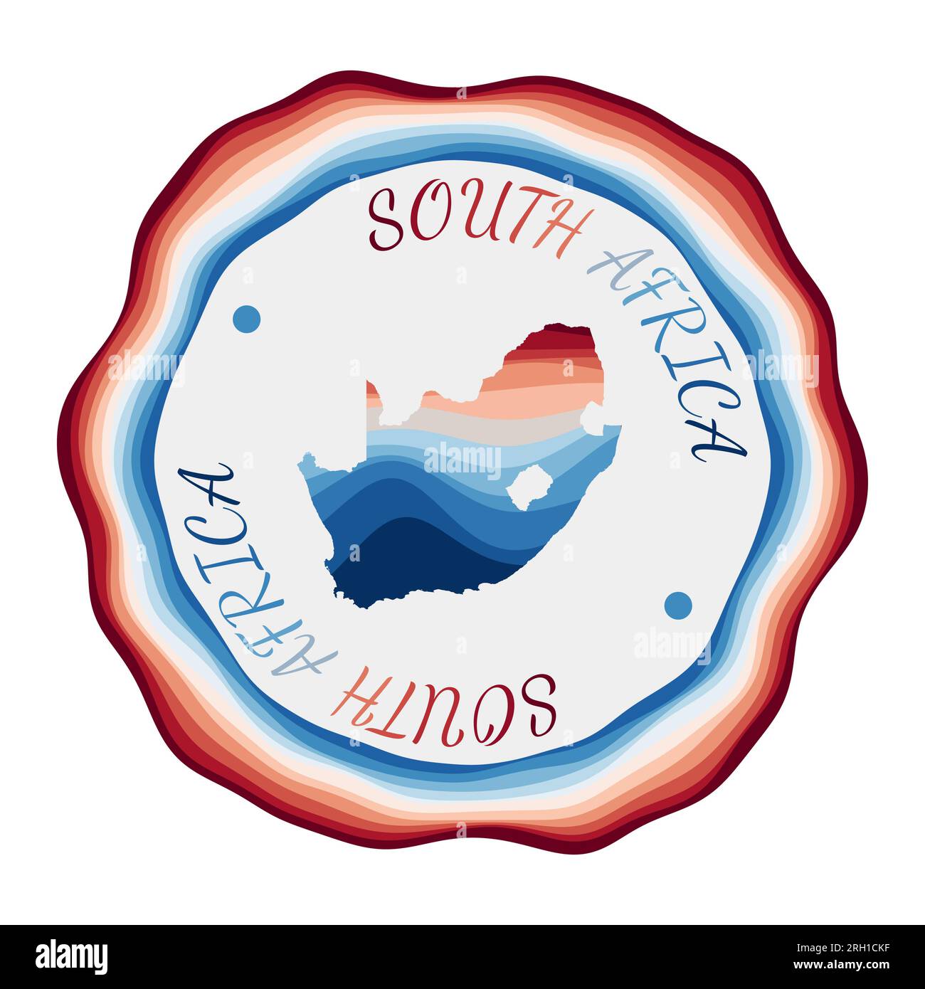 South Africa badge. Map of the country with beautiful geometric waves ...