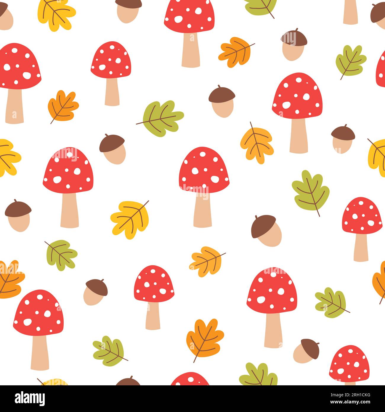 Autumn seamless pattern. Cute background with mushroom, acorn and fall ...
