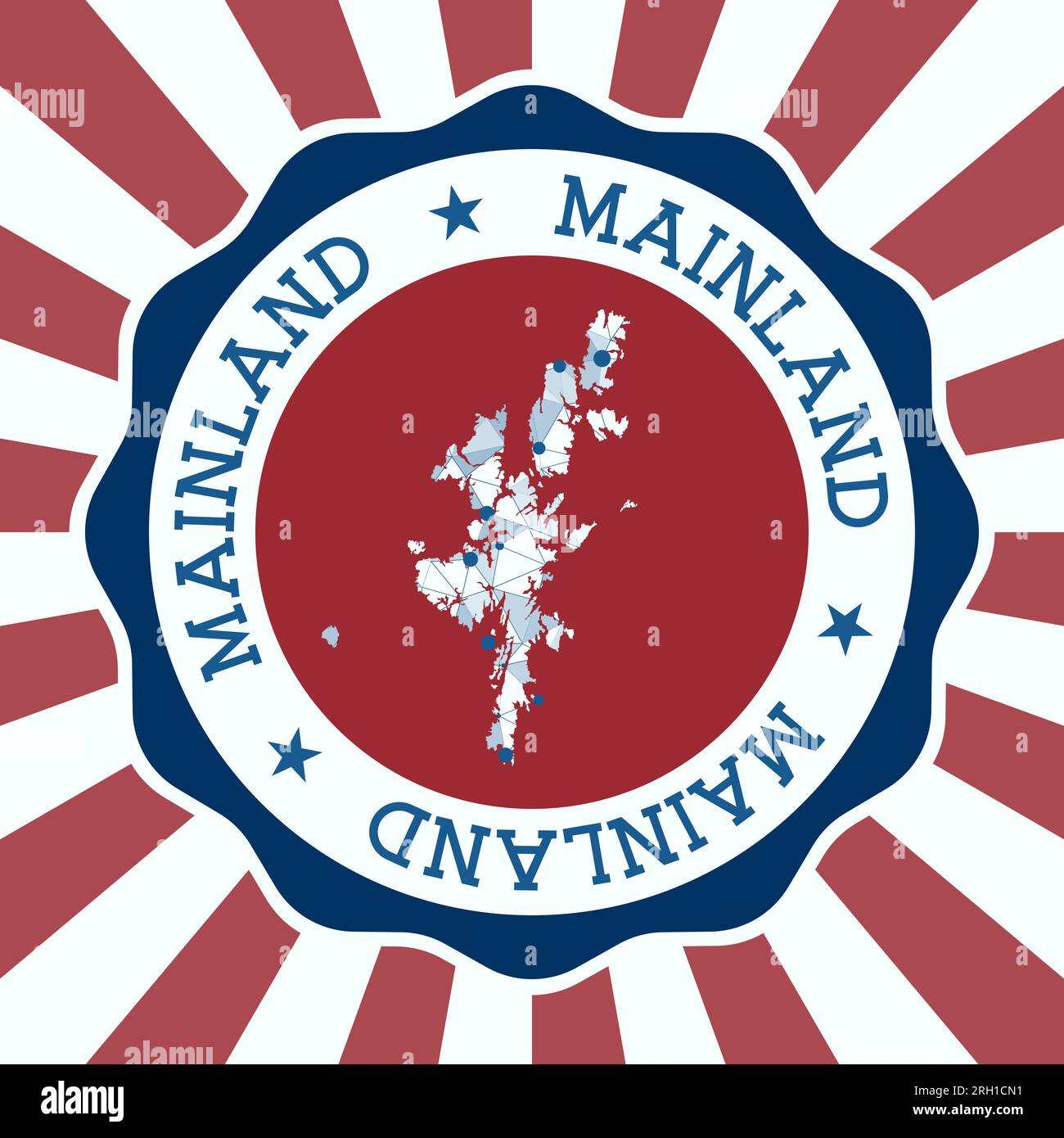 Mainland Badge. Round logo of island with triangular mesh map and ...