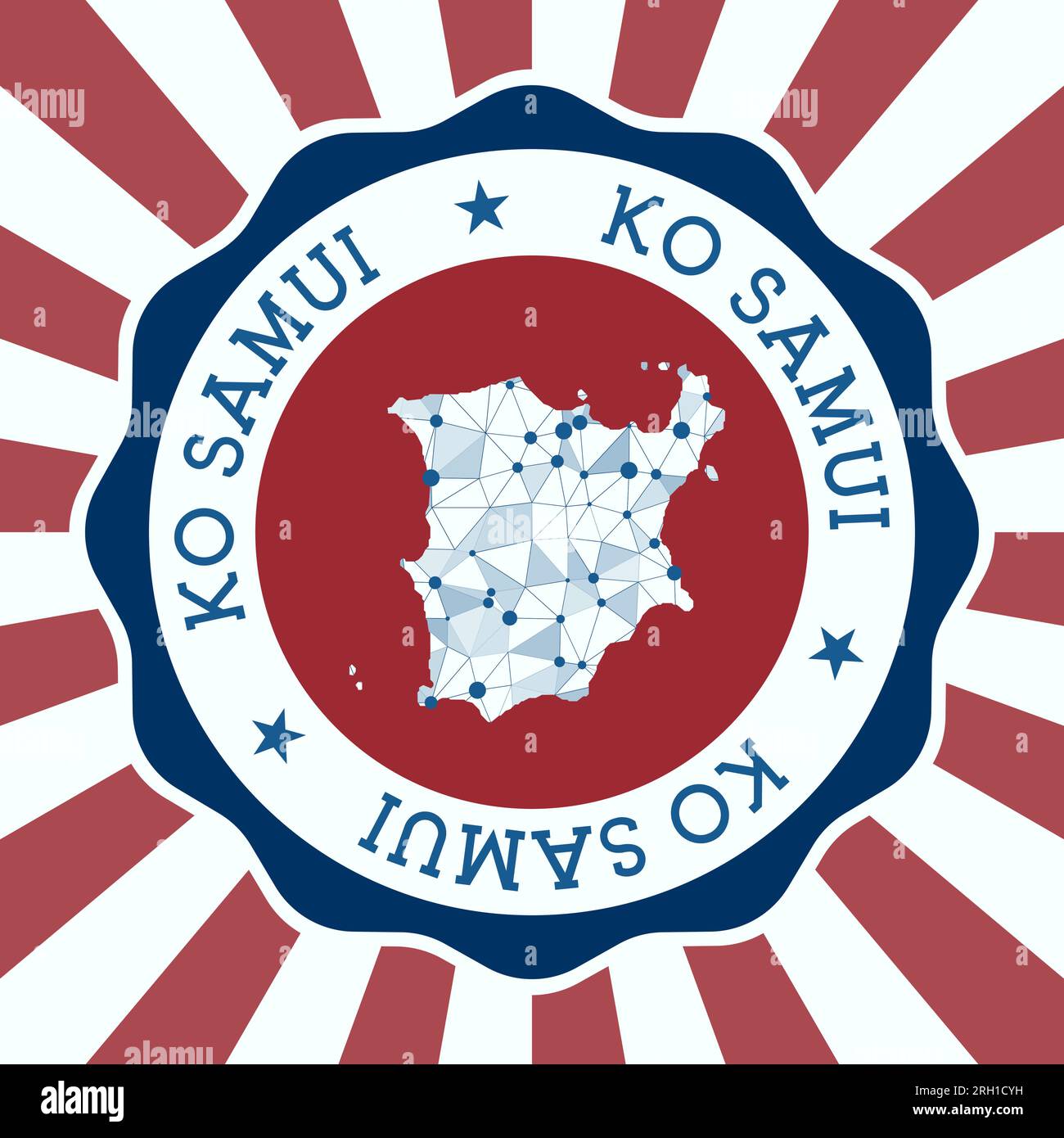 Ko Samui Badge. Round logo of island with triangular mesh map and ...
