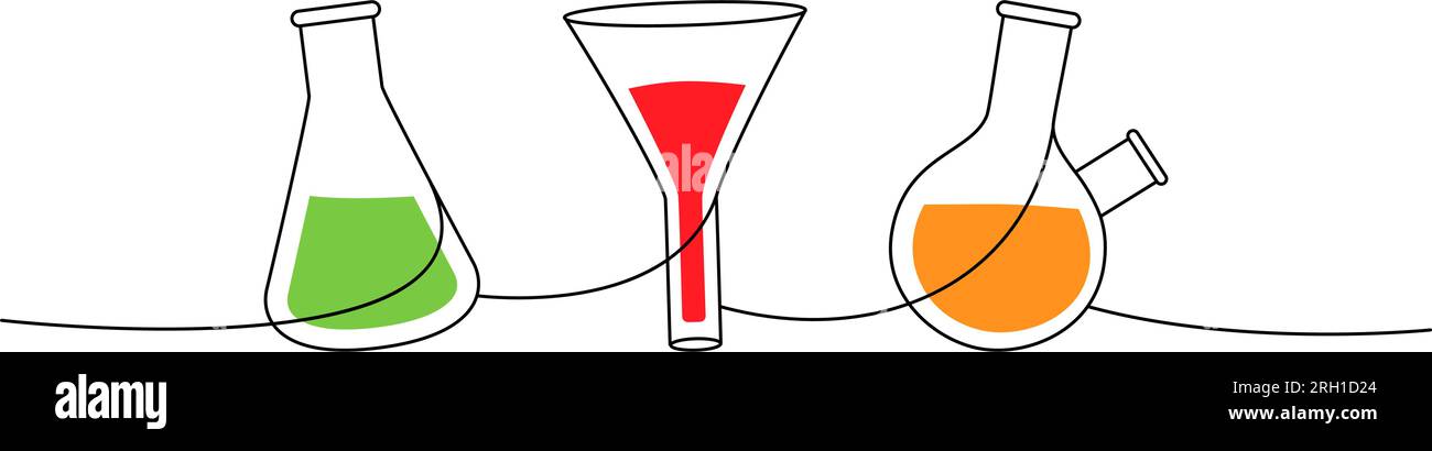 Laboratory glass equipment one line colored continuous drawing. Filter ...
