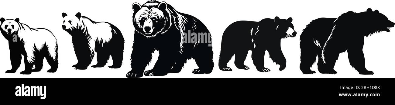Bear silhouettes collection. Black bears animal logo symbol design ...