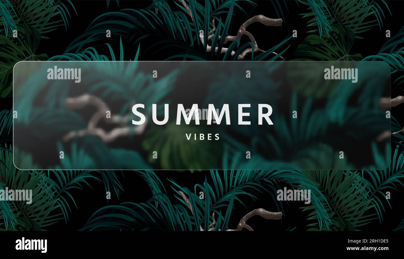 Dark tropical background with jungle plants, palm leaves and ...