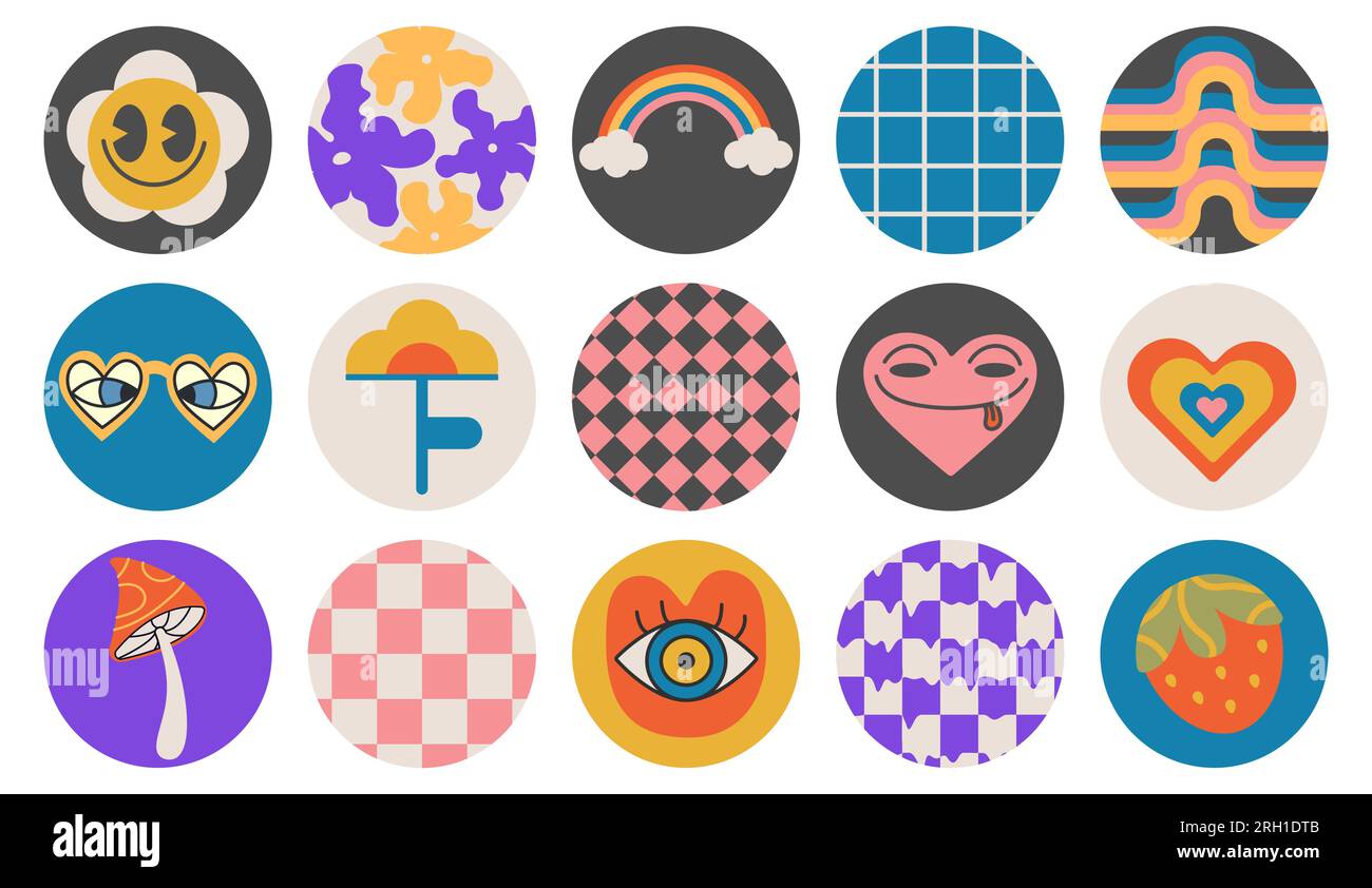 Groovy hippie 70s set. Sticker pack retro style Stock Vector Image ...