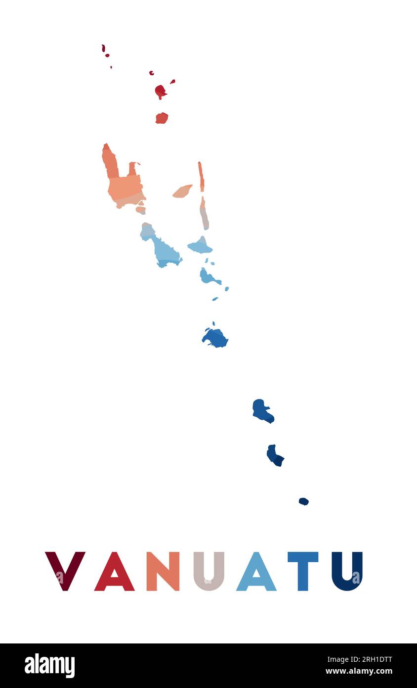 Vanuatu map. Map of the country with beautiful geometric waves in red ...