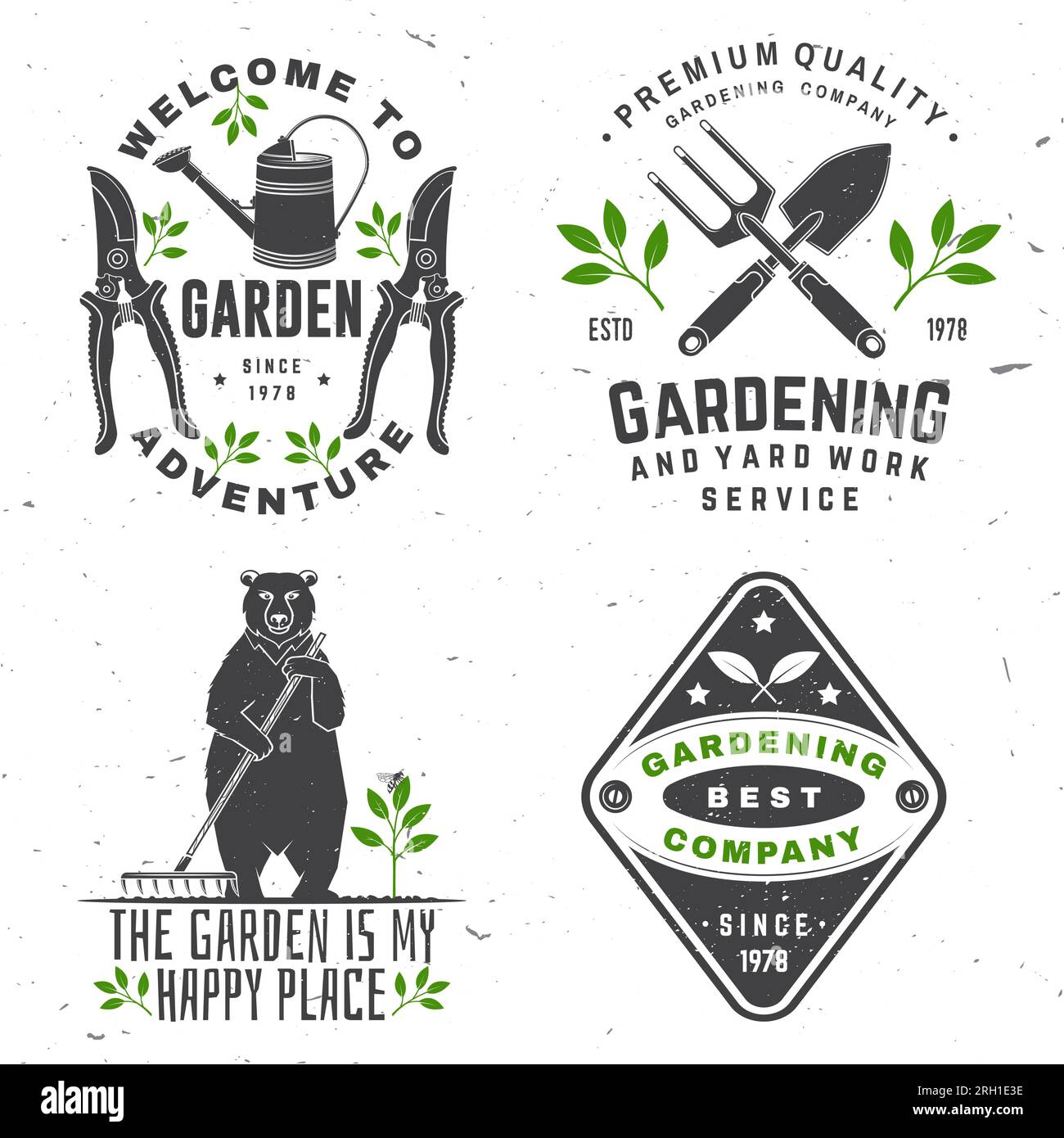 Set of gardening and yard work services emblem, label, badge, logo ...