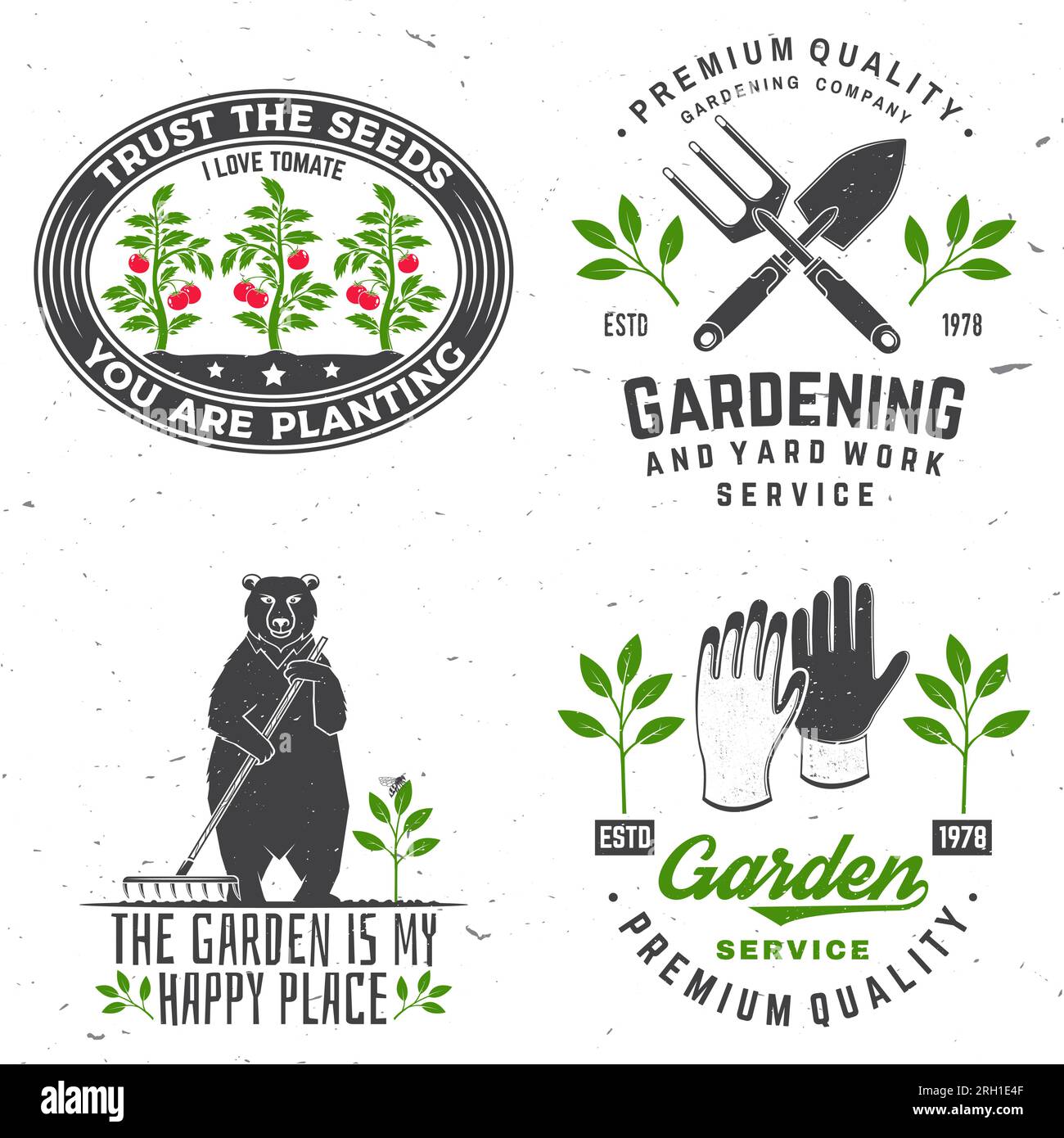 Set of gardening and yard work services emblem, label, badge, logo ...