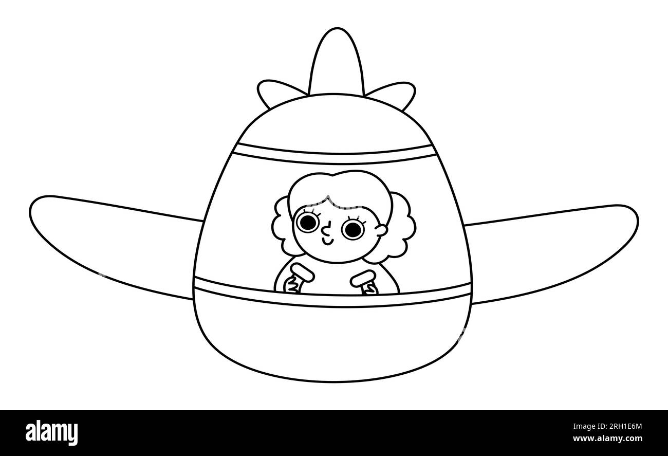 Vector black and white plane with girl pilot icon. Air transport for ...
