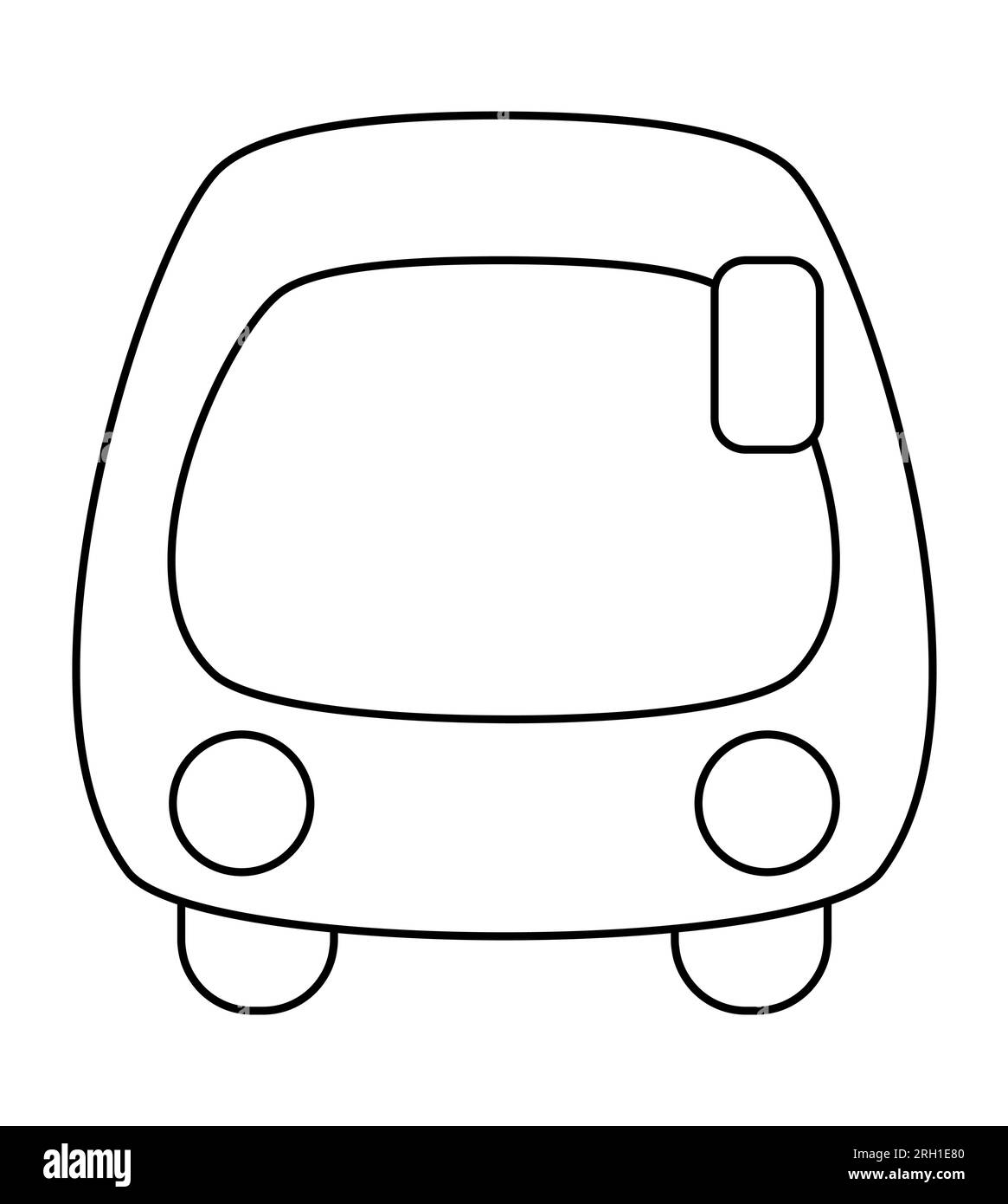 Vector black and white bus front view icon. Funny autobus for kids ...