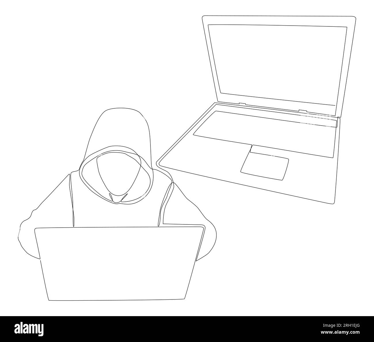One Continuous Line Of Laptop With Hacker Thin Line Illustration Vector Concept Contour