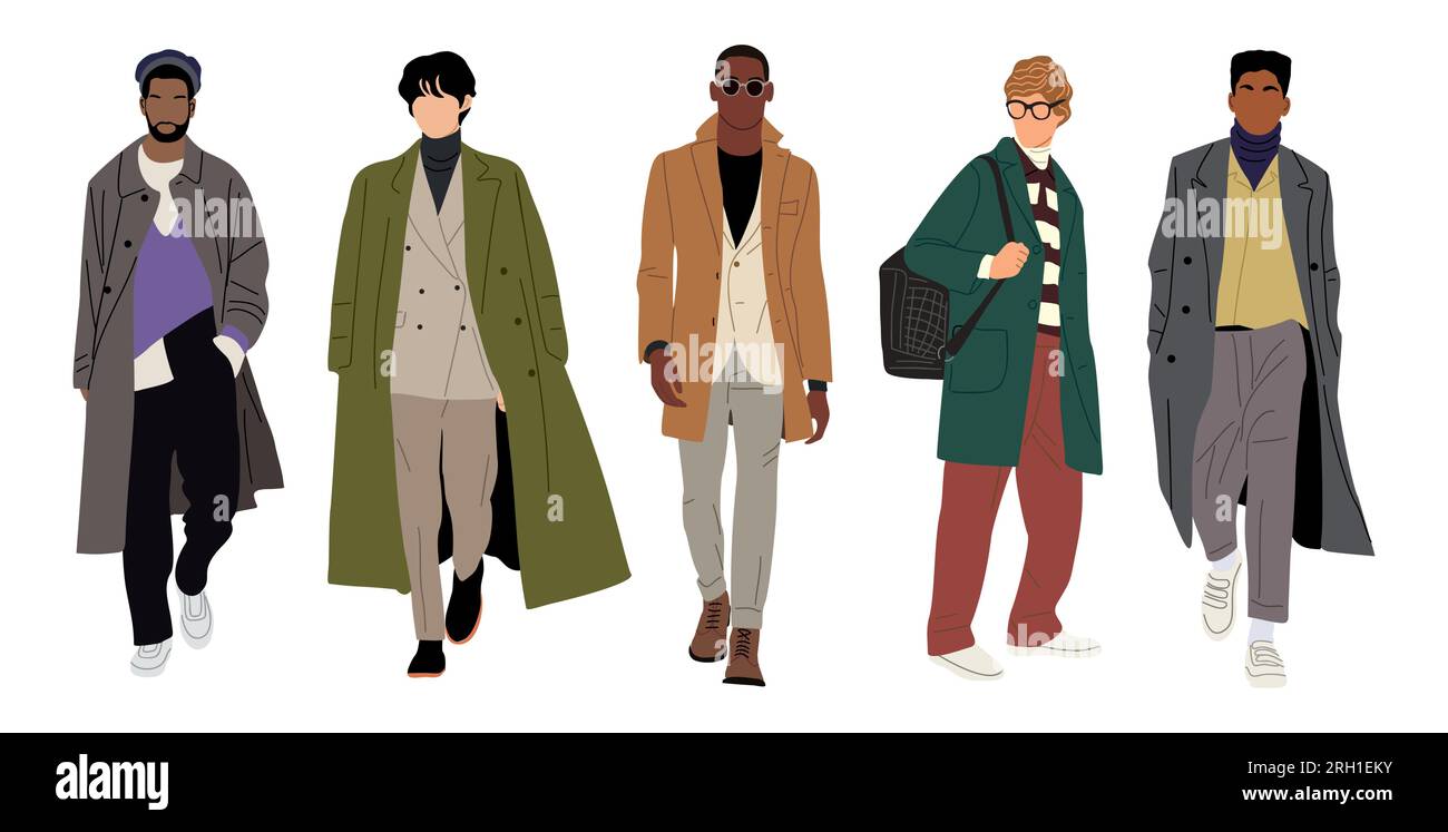 Set of different men wearing street style outfit Stock Vector Image ...