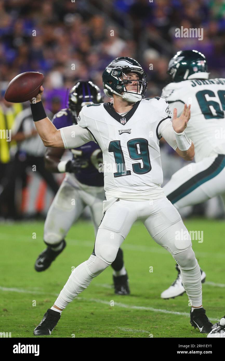 Baltimore, MD, USA. August 12, 2023: Philadelphia Eagles QB Ian Book ...