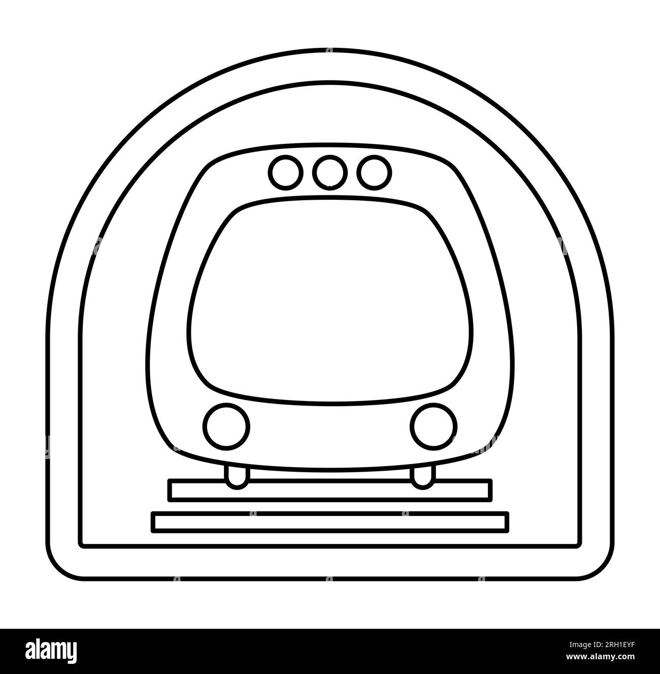 Vector black and white metro train front view. Funny underground line ...