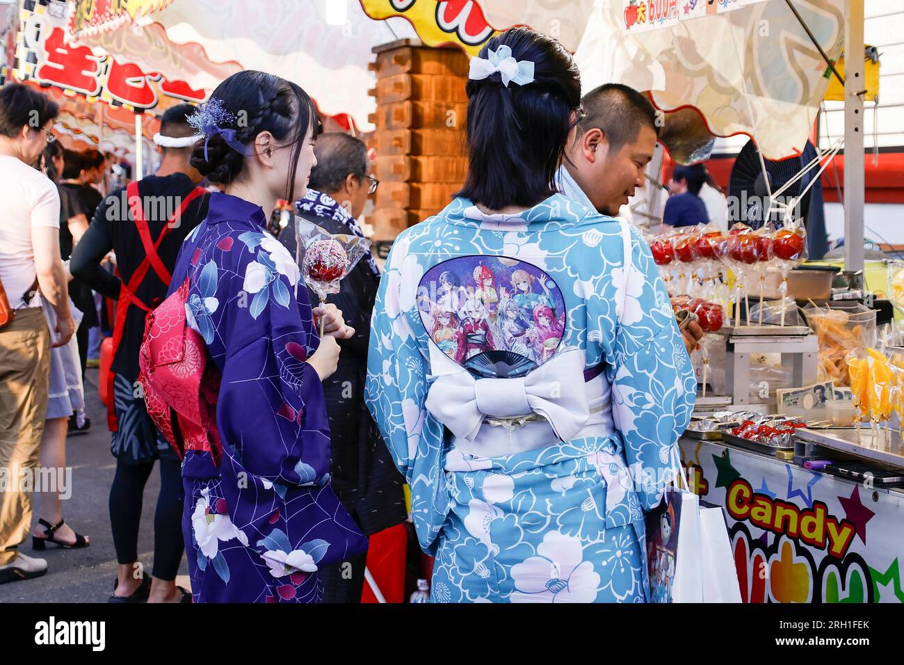 Tokyo, Japan. 12th Aug, 2023. Dancers dressing in yukata (casual kimono ...