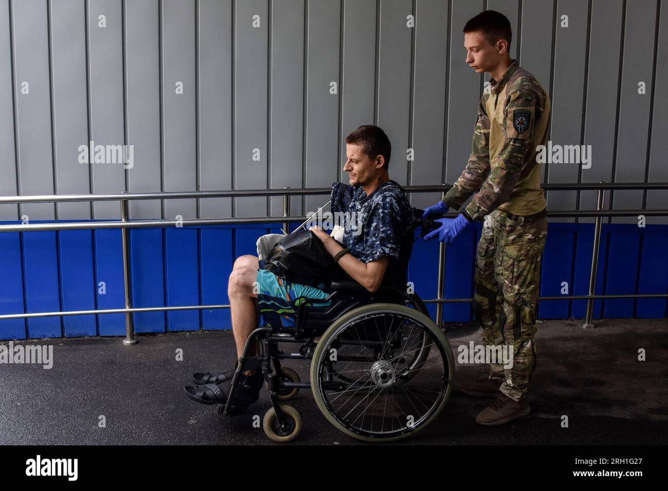 Volunteer of Hospitallers paramedic organisation move an injured ...
