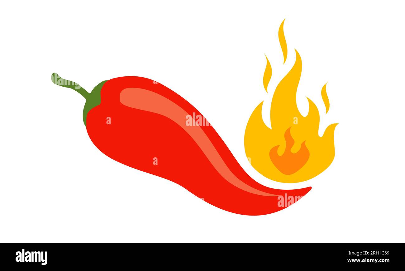 Vector illustration of a spicy chili pepper with flame. Cartoon red ...