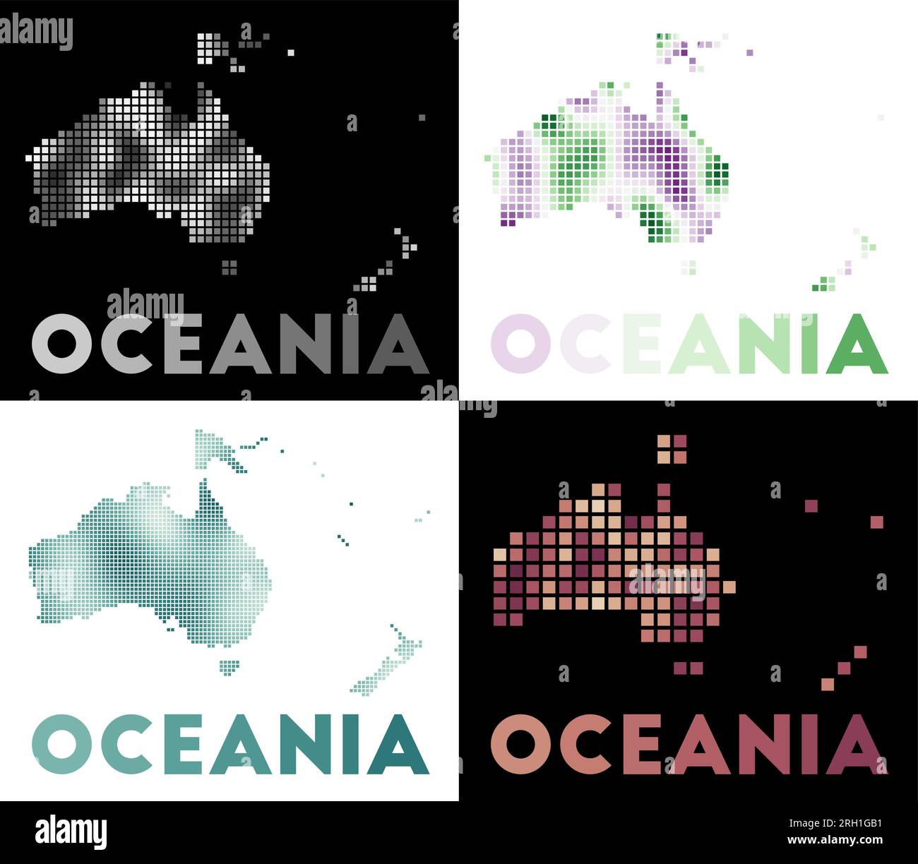 Oceania map. Collection of map of Oceania in dotted style. Borders of ...