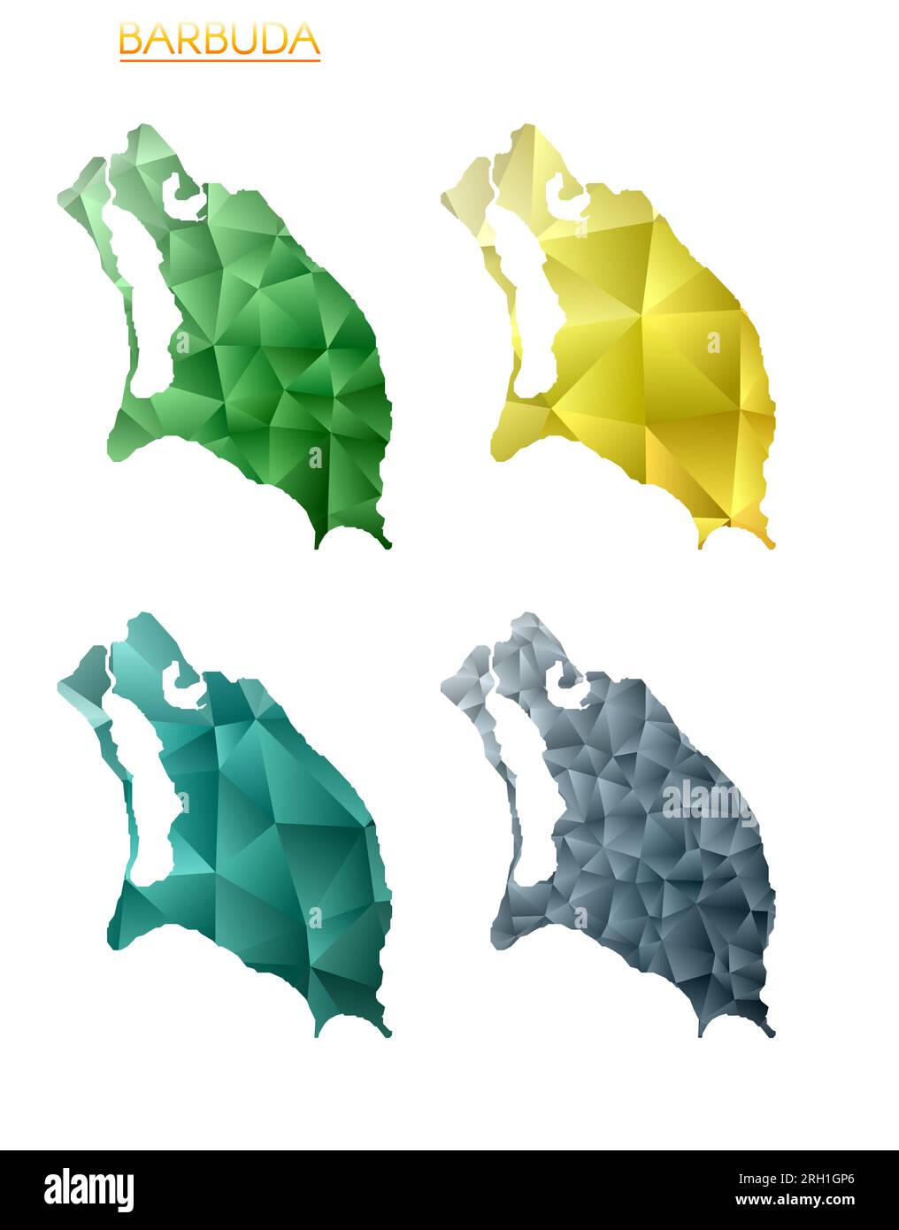 Set of vector polygonal maps of Barbuda. Bright gradient map of island ... Set of vector polygonal maps of Barbuda. Bright gradient map of island ...