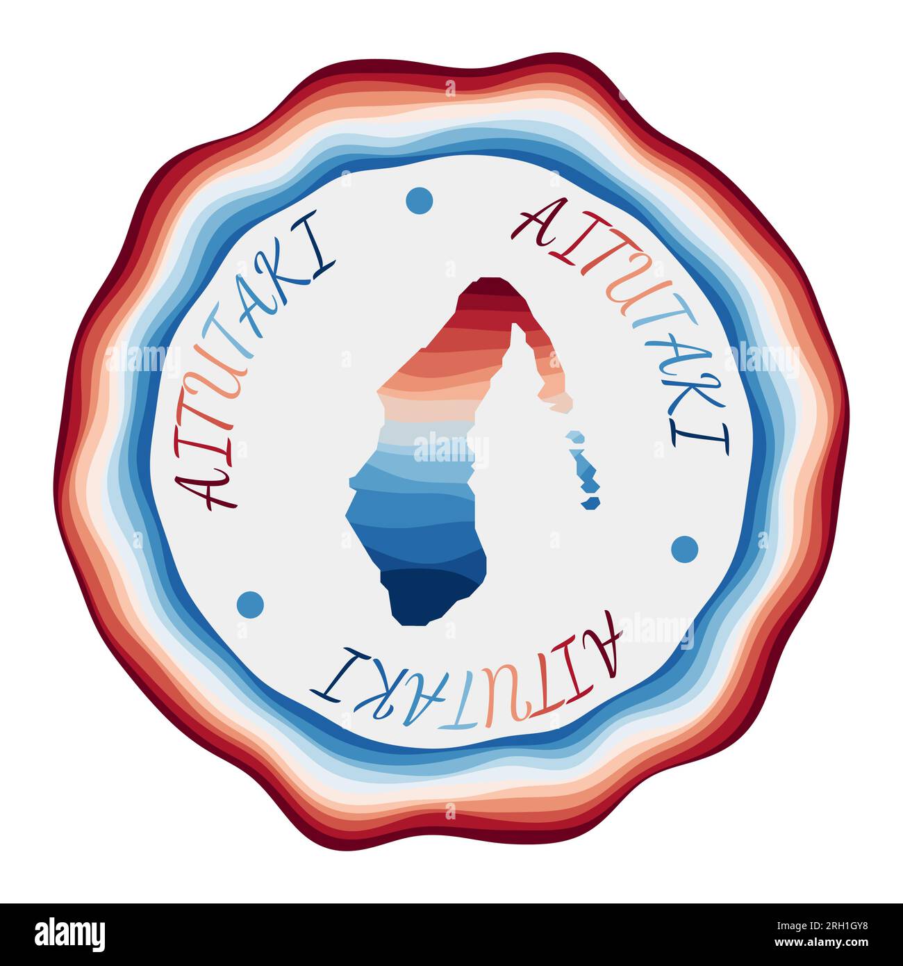 Aitutaki badge. Map of the island with beautiful geometric waves and ...