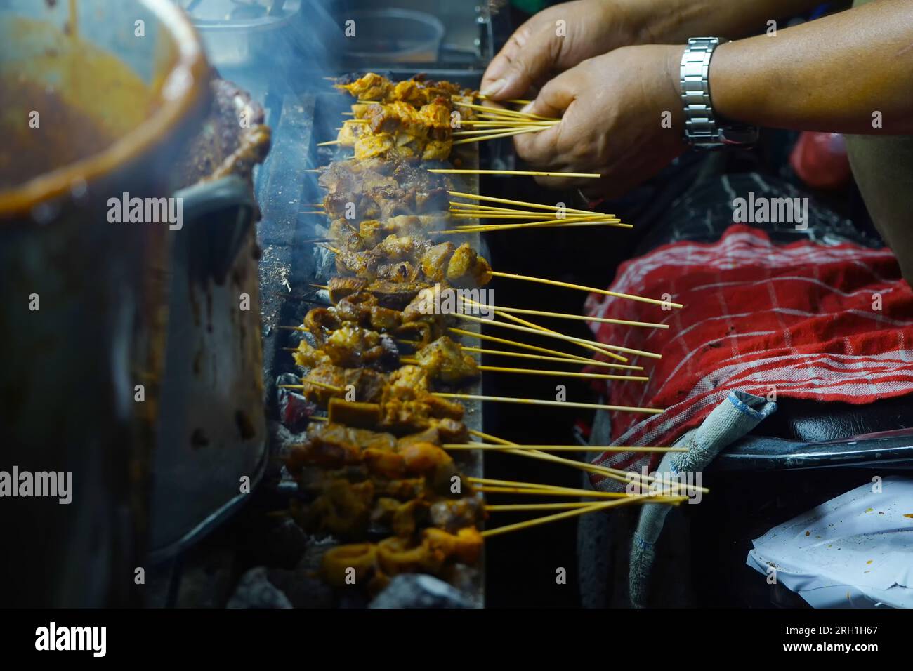 The scene of Sate Padang, a type of Indonesian skewered and grilled ...