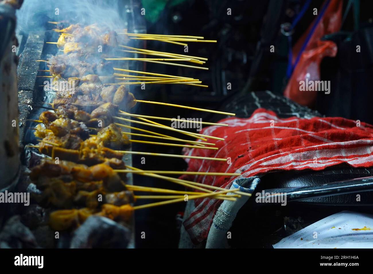 The scene of Sate Padang, a type of Indonesian skewered and grilled ...