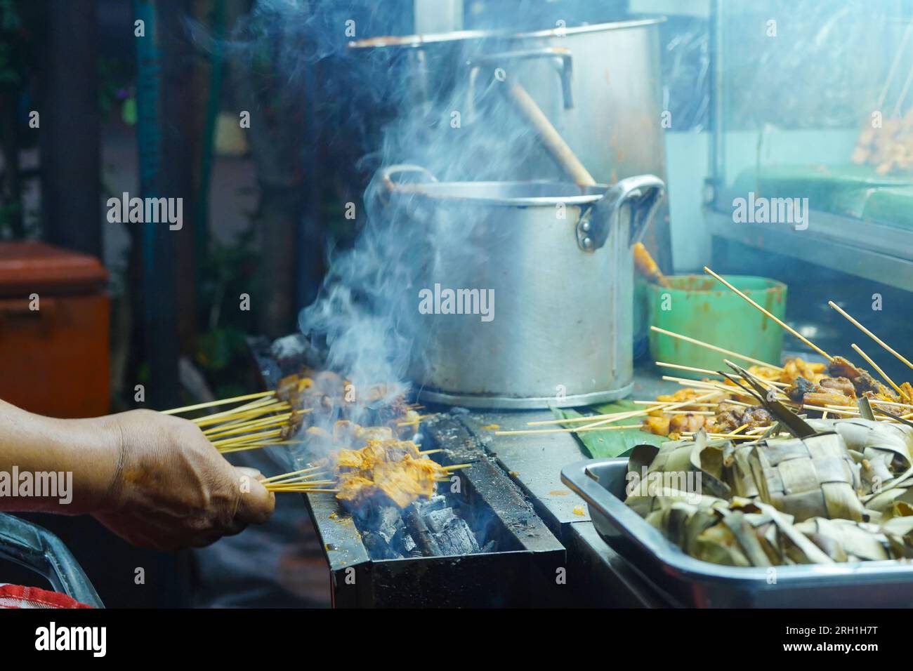 The scene of Sate Padang, a type of Indonesian skewered and grilled ...