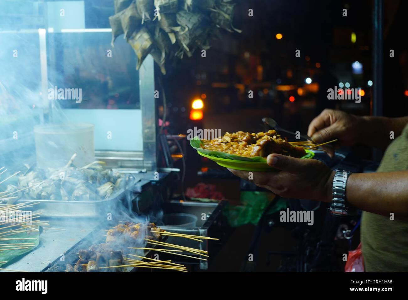 The scene of Sate Padang, a type of Indonesian skewered and grilled ...