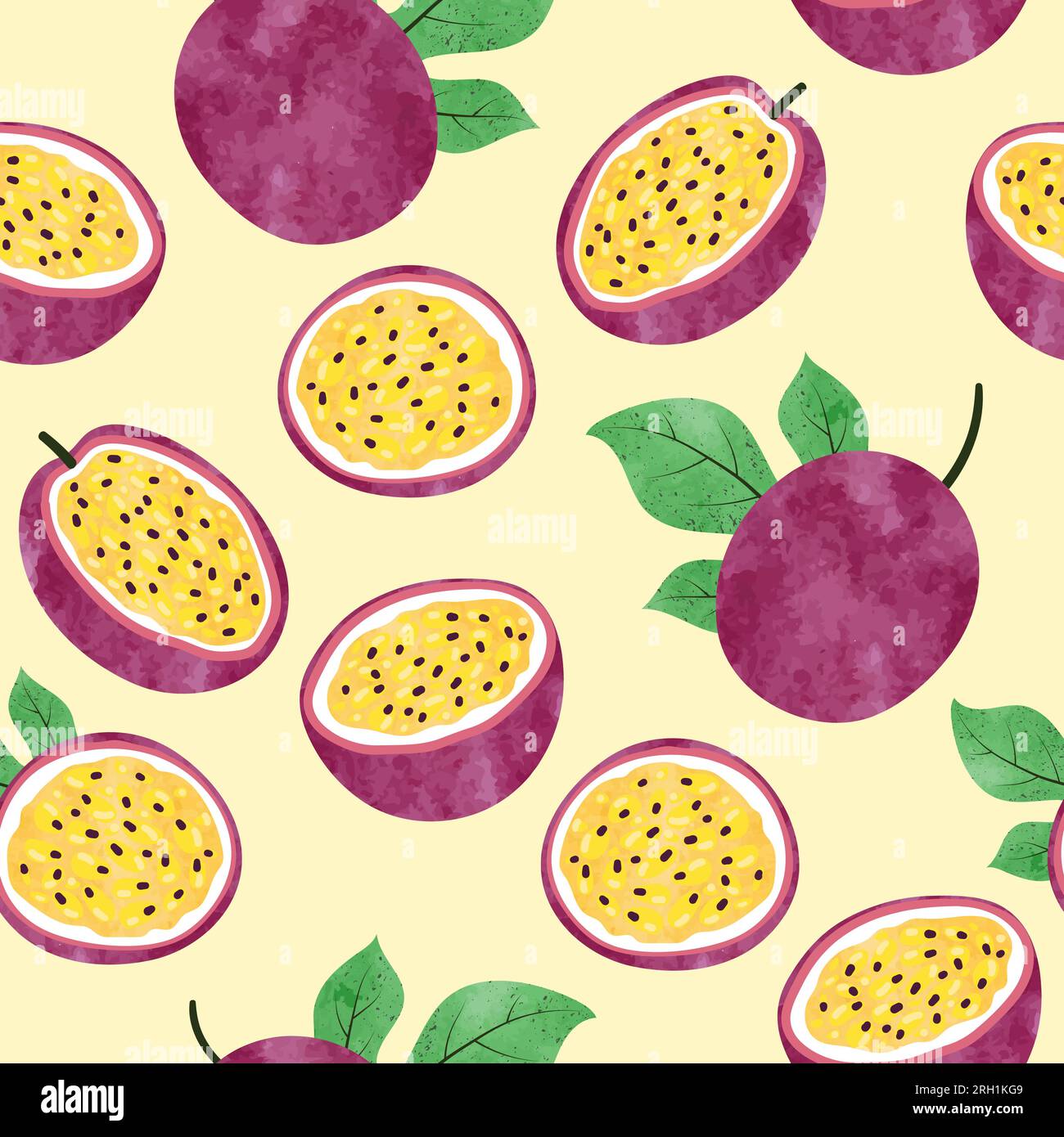 Seamless watercolor passion fruit pattern. Vector fruit background ...