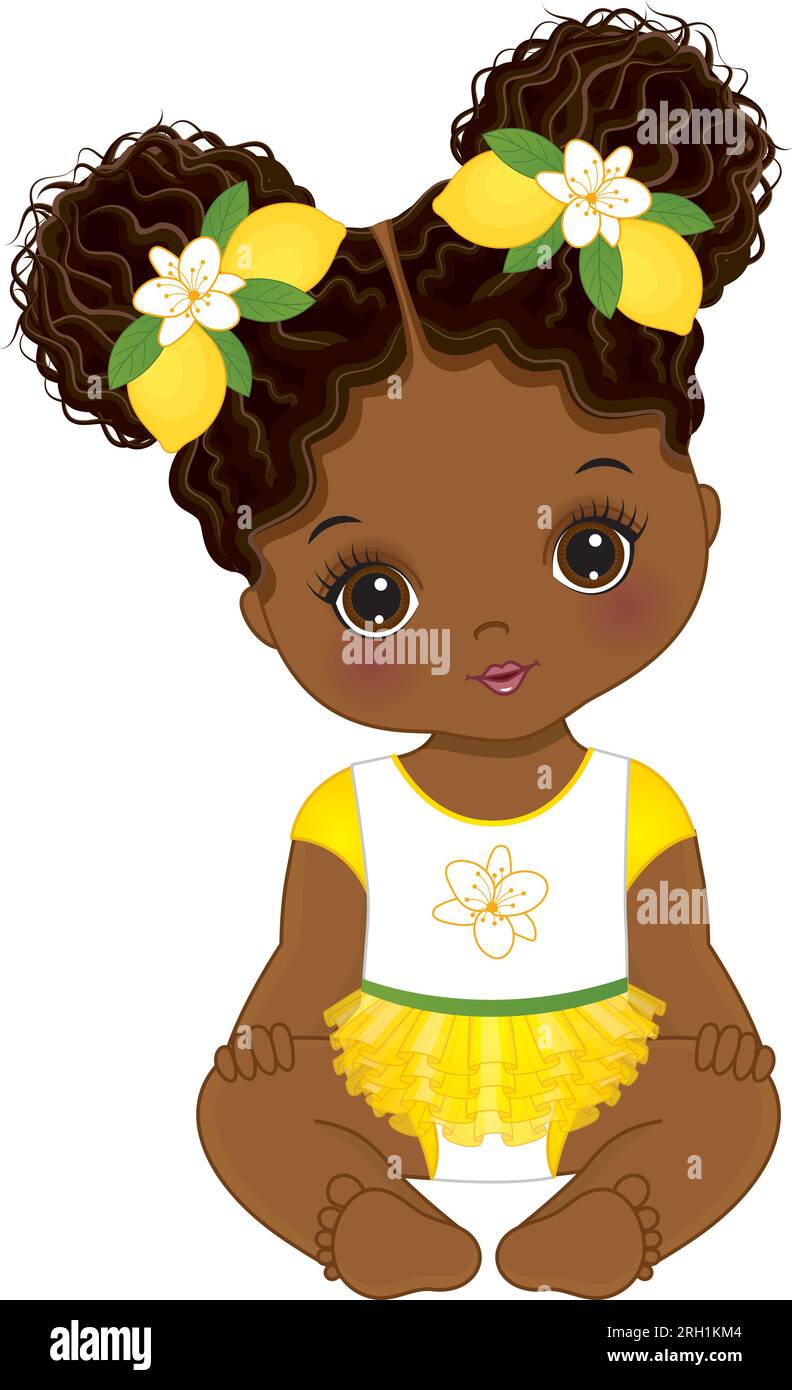 Vector Afro Baby Girl Wearing Yellow Ruffle Dress Stock Vector Image ...