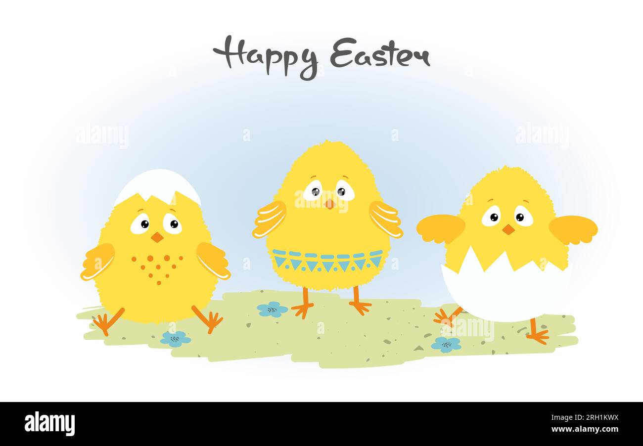 Easter card with cute chickens. Vector poster Stock Vector Image & Art ...