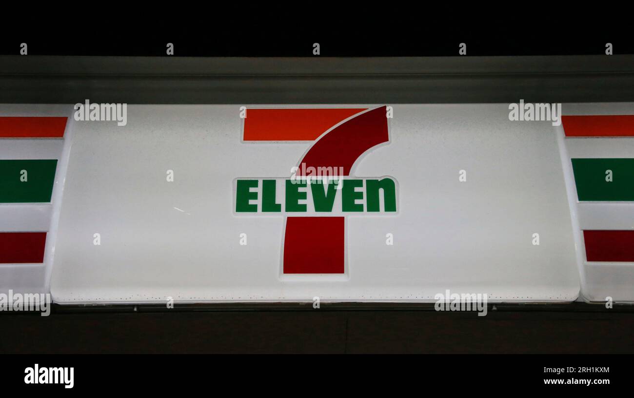 The logo of 7-Eleven is seen in Shinjuku Ward, Tokyo on June 15, 2022 ...